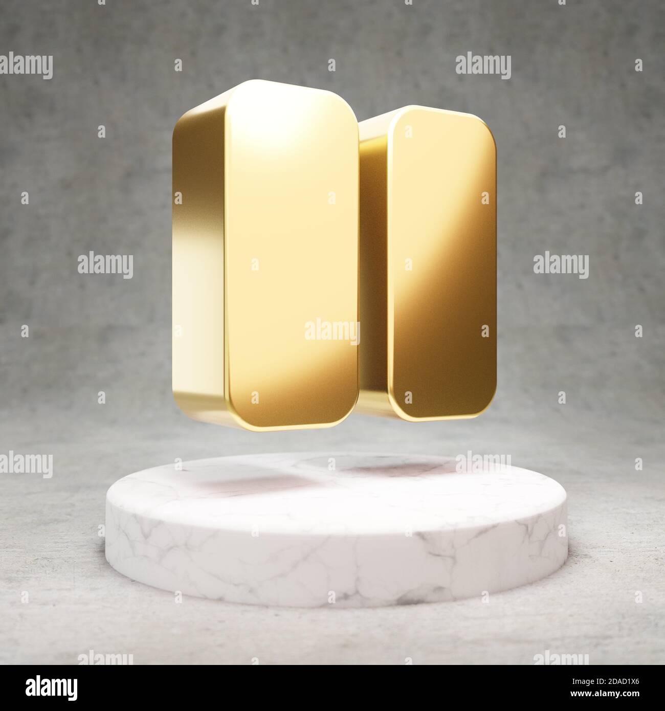 Pause icon. Gold glossy Pause symbol on white marble podium. Modern ...