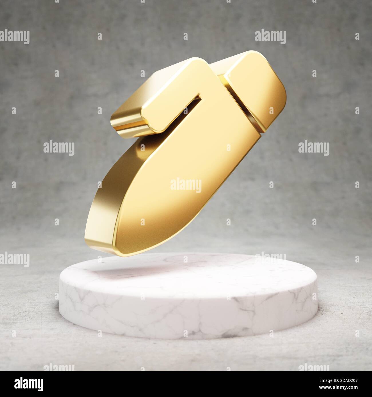 Pen icon. Gold glossy Pen symbol on white marble podium. Modern icon ...