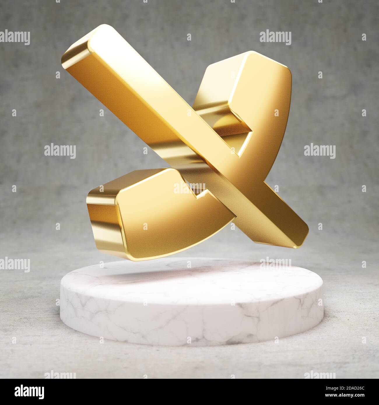 Phone Slash icon. Gold glossy Phone Slash symbol on white marble podium ...