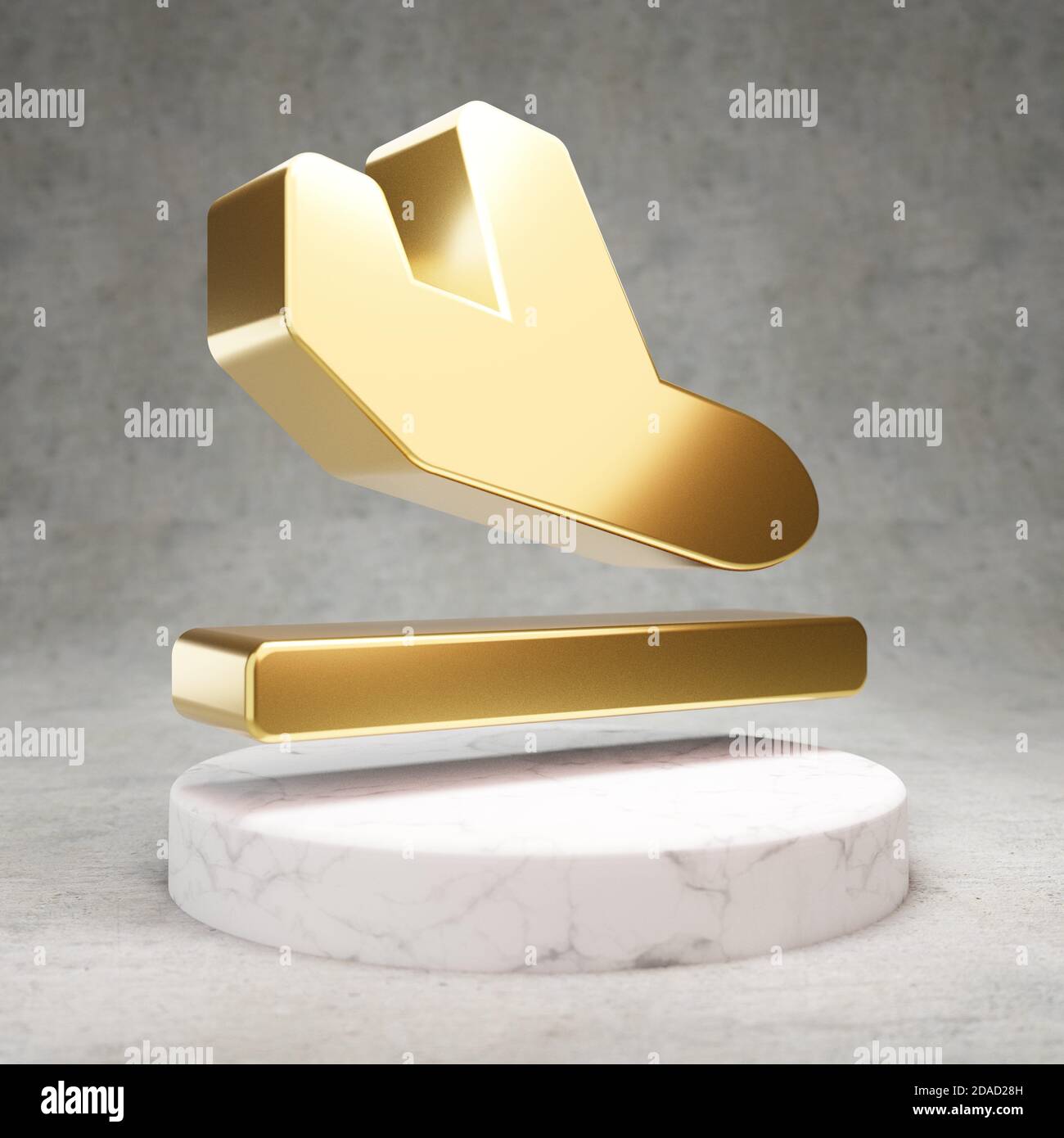 Plane Arrival icon. Gold glossy Plane Arrival symbol on white marble ...