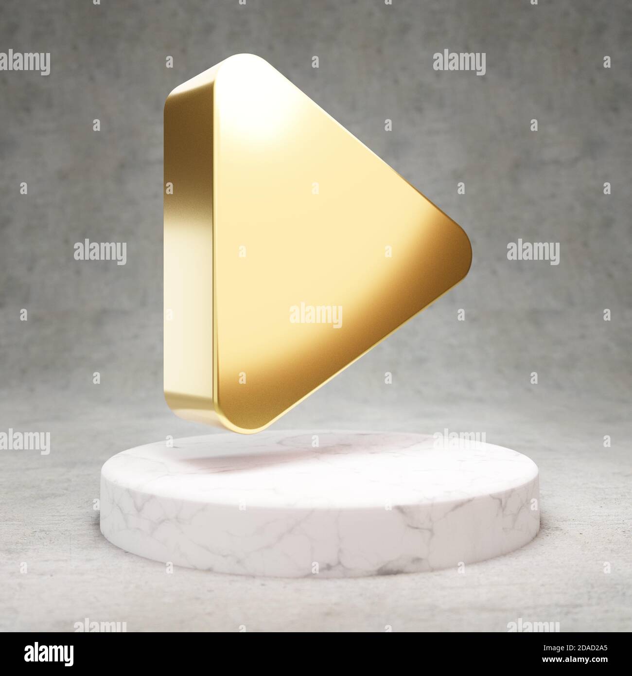 Play icon. Gold glossy Play symbol on white marble podium. Modern icon ...