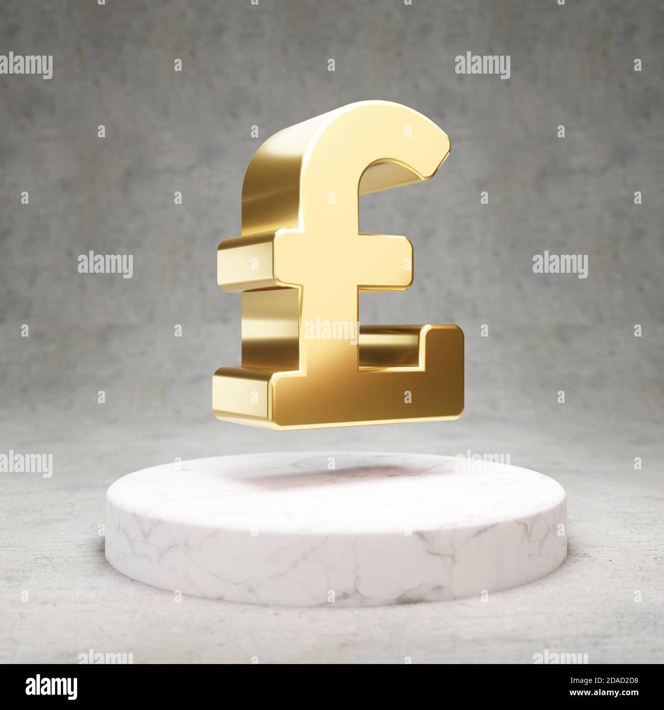 Pound icon. Gold glossy Pound symbol on white marble podium. Modern ...