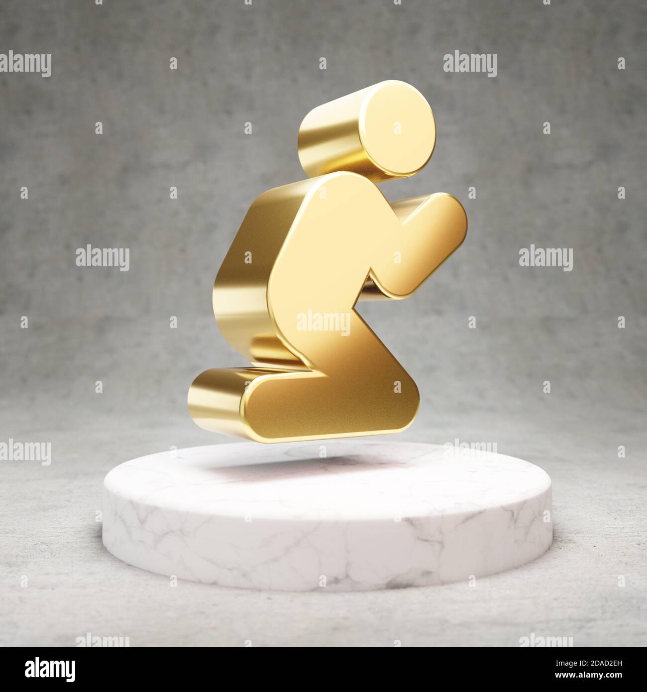 Pray icon. Gold glossy Pray symbol on white marble podium. Modern icon ...