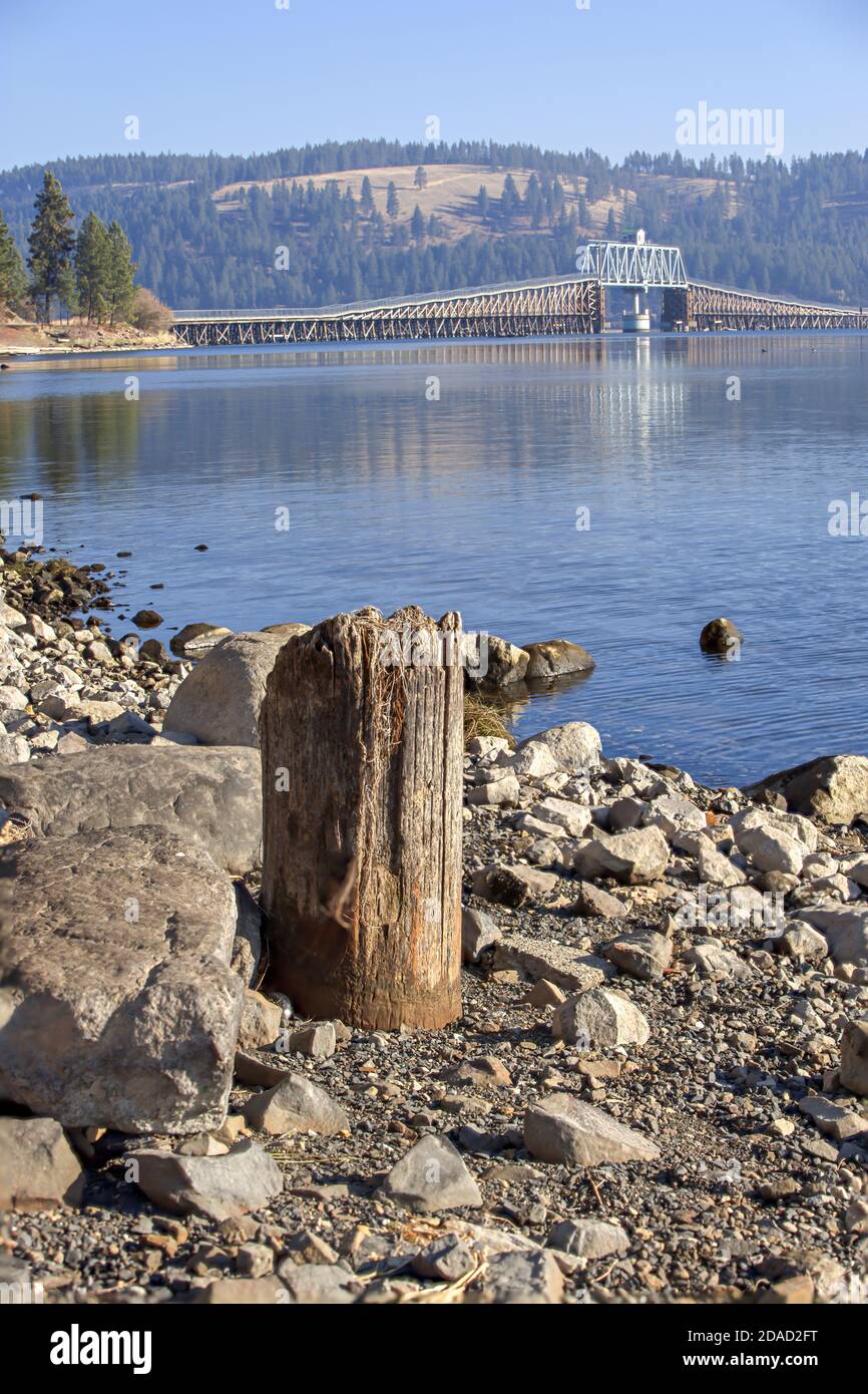 Along the rocky beach by Chatcolet Lake at Heyburn State Park in Idaho ...