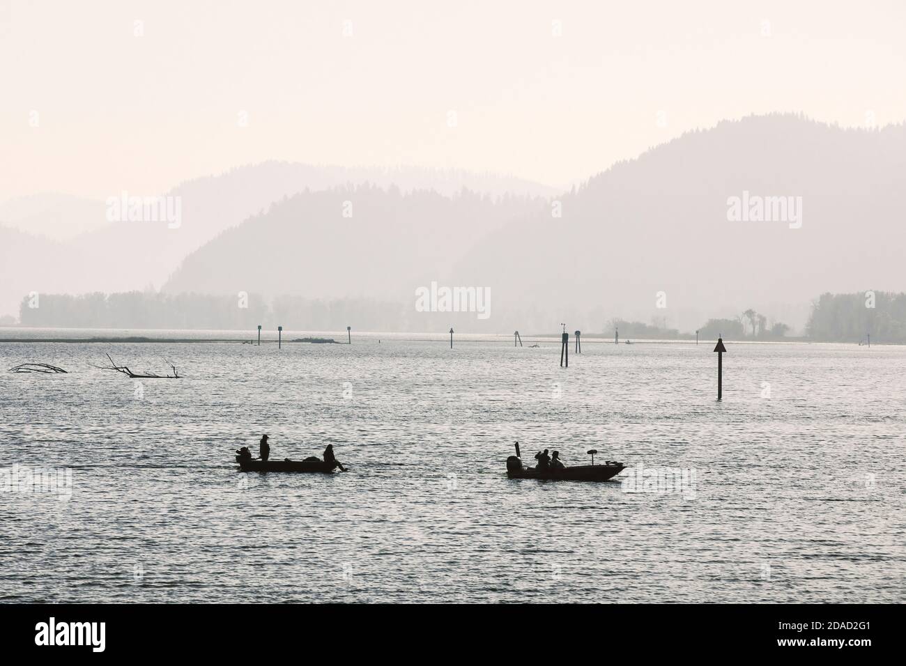 Two small fishing boats out on the Chatcolet Lake in north Idaho Stock ...