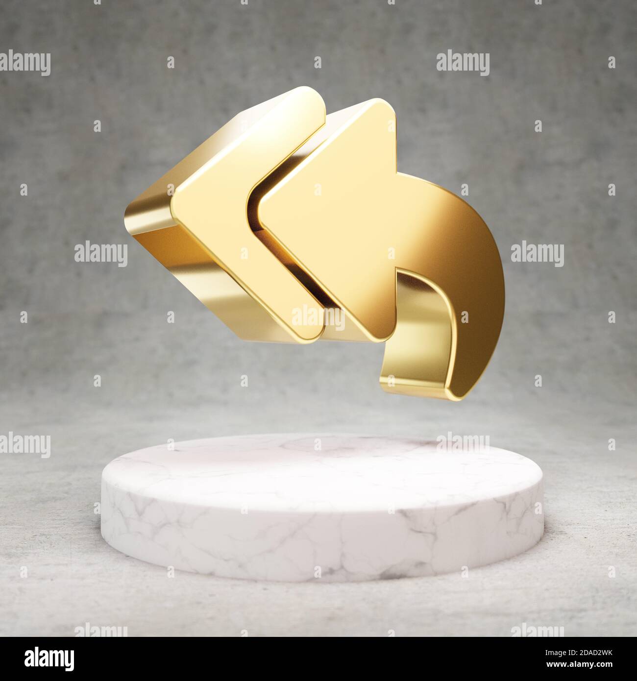 Reply All icon. Gold glossy Reply All symbol on white marble podium ...