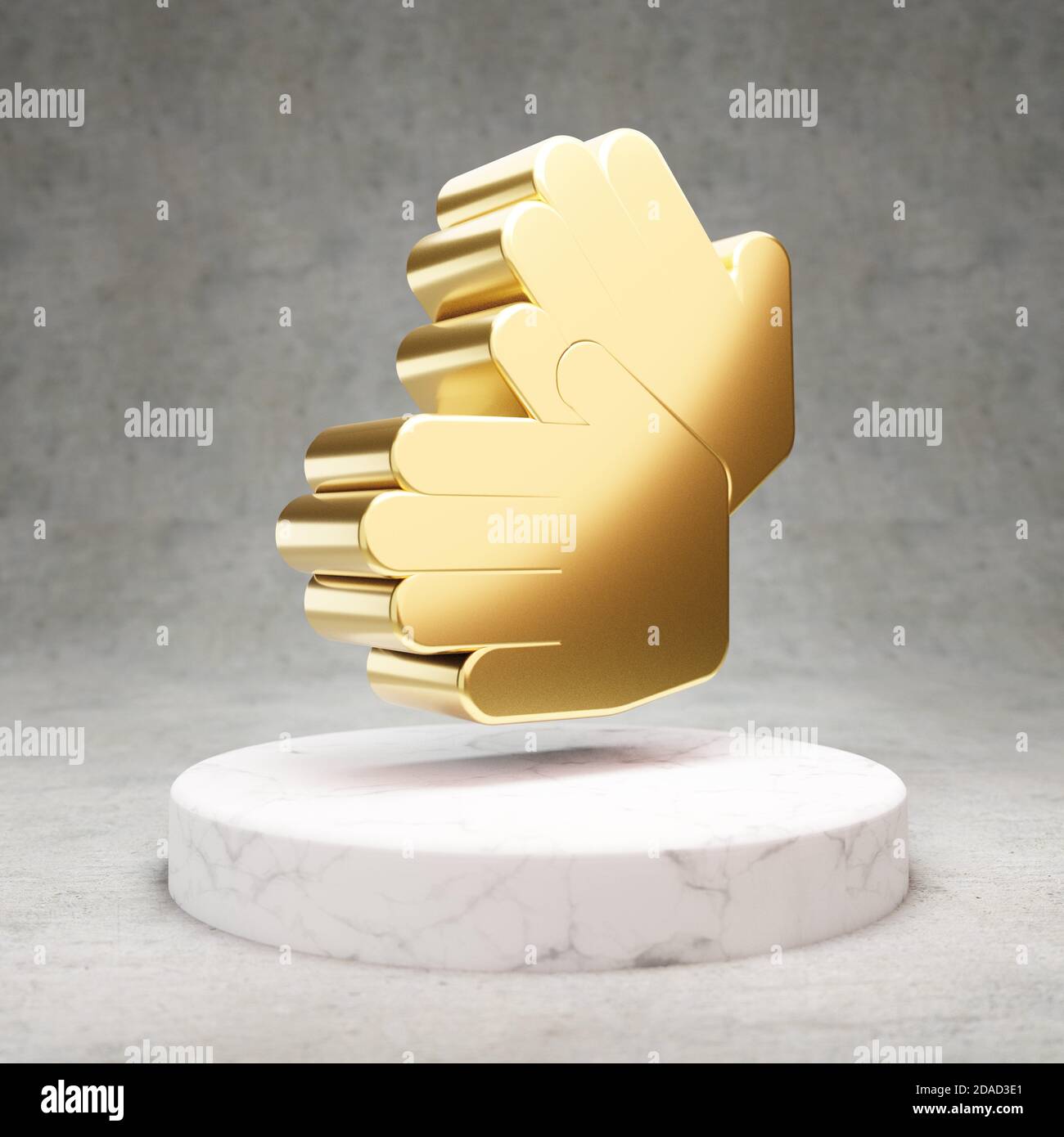 Sign Language icon. Gold glossy Sign Language symbol on white marble ...