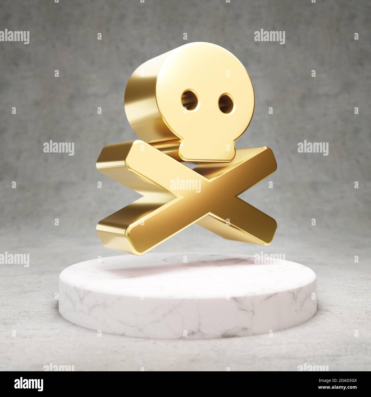 Skull Crossbones icon. Gold glossy Skull Crossbones symbol on white ...