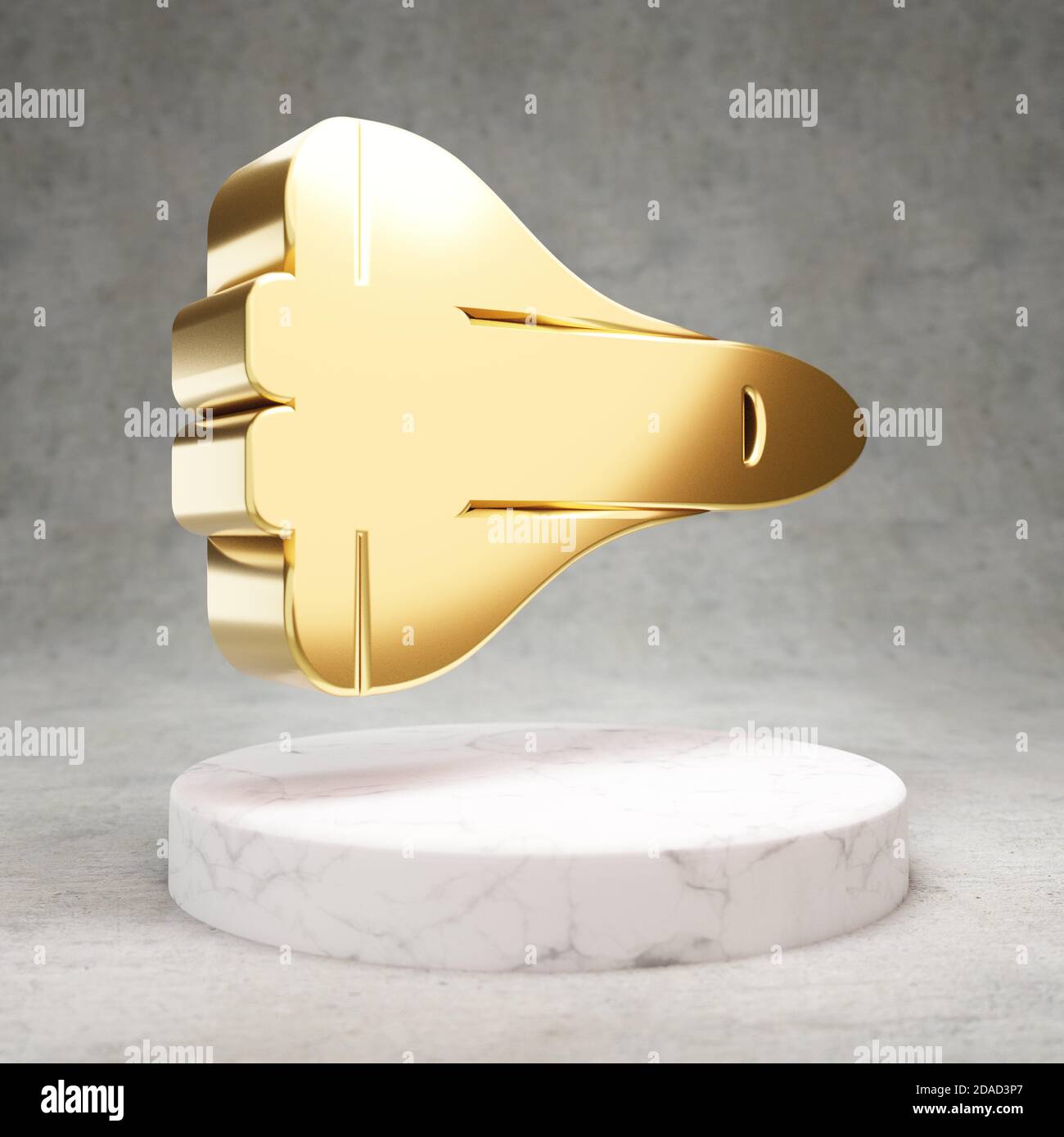 Space Shuttle icon. Gold glossy Space Shuttle symbol on white marble ...