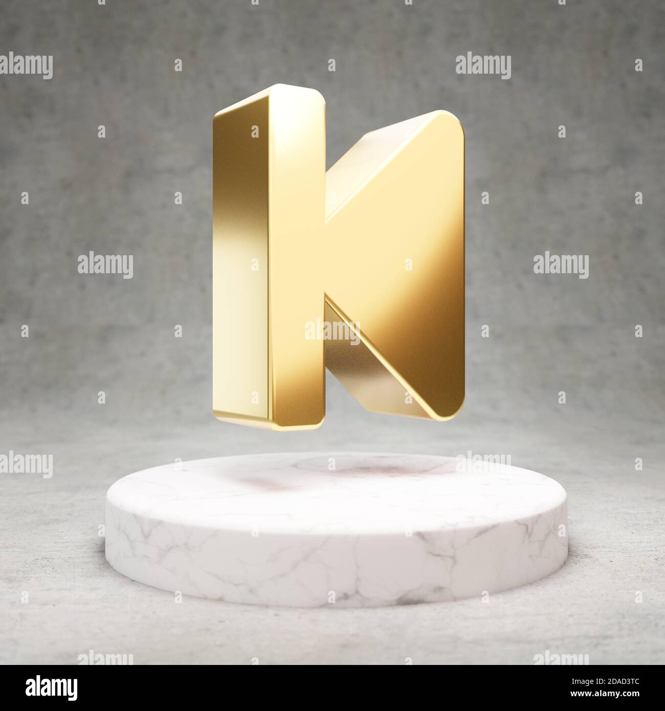 Step Backward icon. Gold glossy Step Backward symbol on white marble ...