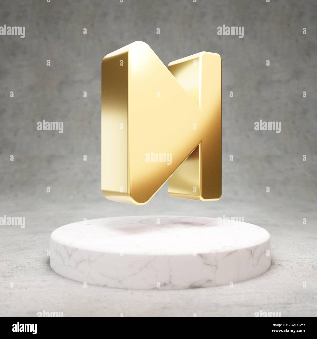 Step Forward icon. Gold glossy Step Forward symbol on white marble ...