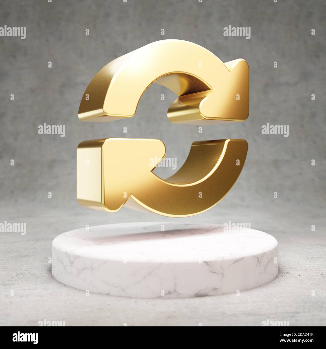 Sync icon. Gold glossy Sync symbol on white marble podium. Modern icon ...