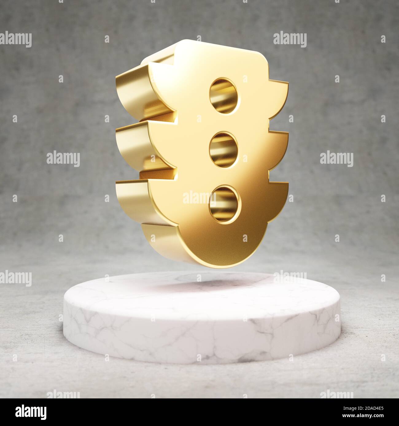 Traffic Light vicon. Gold glossy Traffic Light symbol on white marble ...