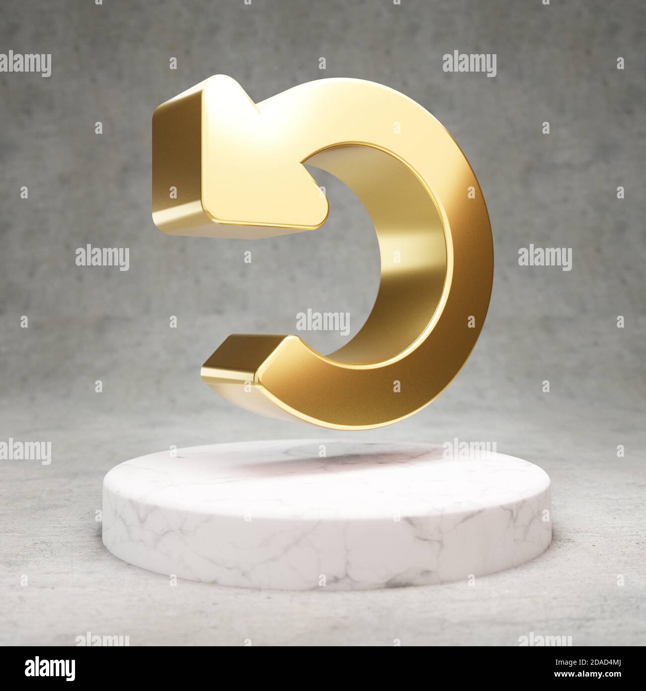 Undo icon. Gold glossy Undo symbol on white marble podium. Modern icon ...