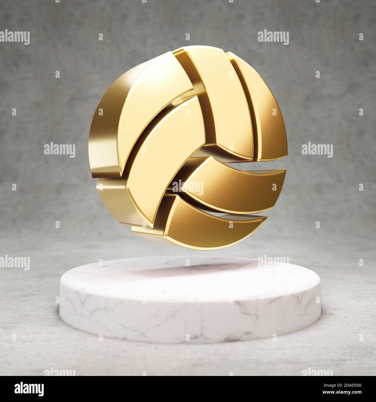 Volleyball Ball icon. Gold glossy University symbol on white marble ...