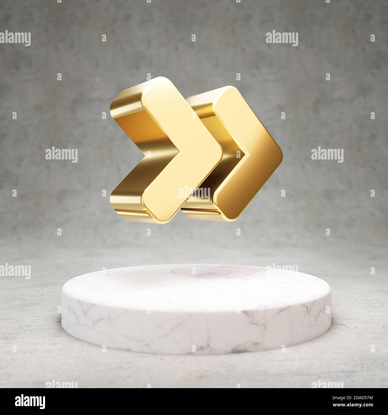 Angle Double Right icon. Gold glossy Angle Double Right symbol on white ...