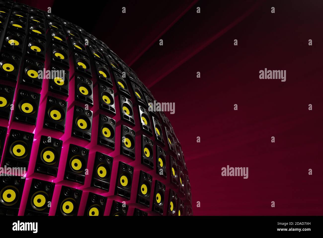 Sphere of loudspeakers with colorful lights. Live concert, music ...