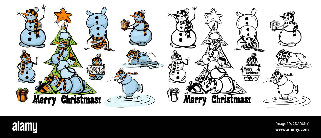 A set of cute snowmen. Vector illustration Stock Vector Image & Art - Alamy
