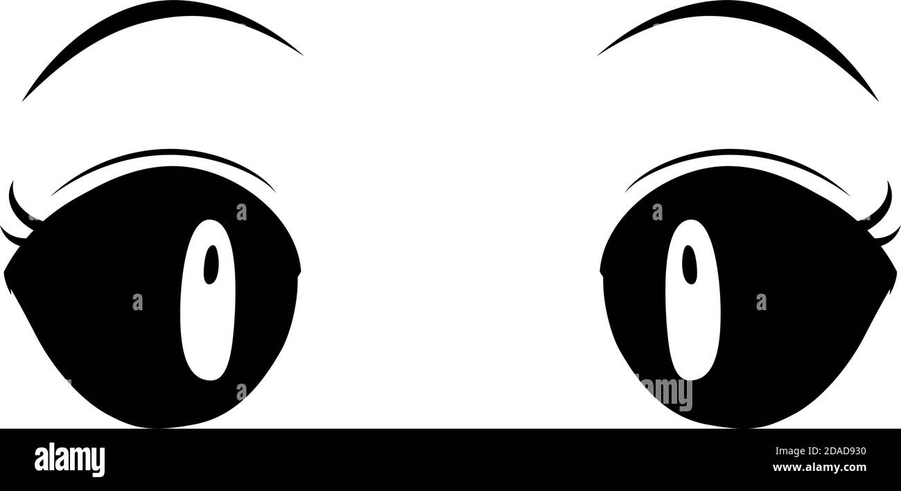 This is a illustration of Cute anime-style big black eyes with normal ...