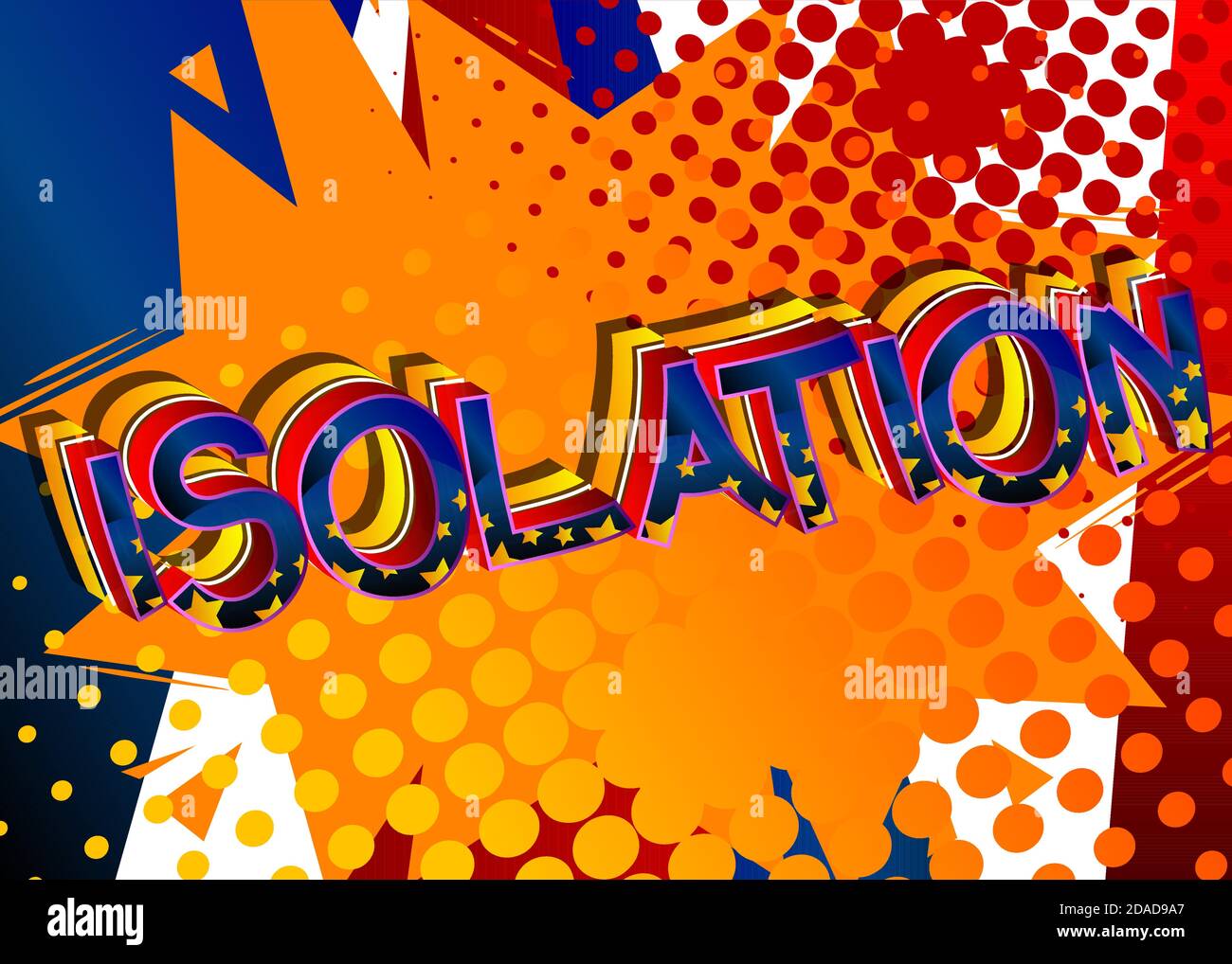 Isolation. Comic book style cartoon words on abstract colorful comics ...