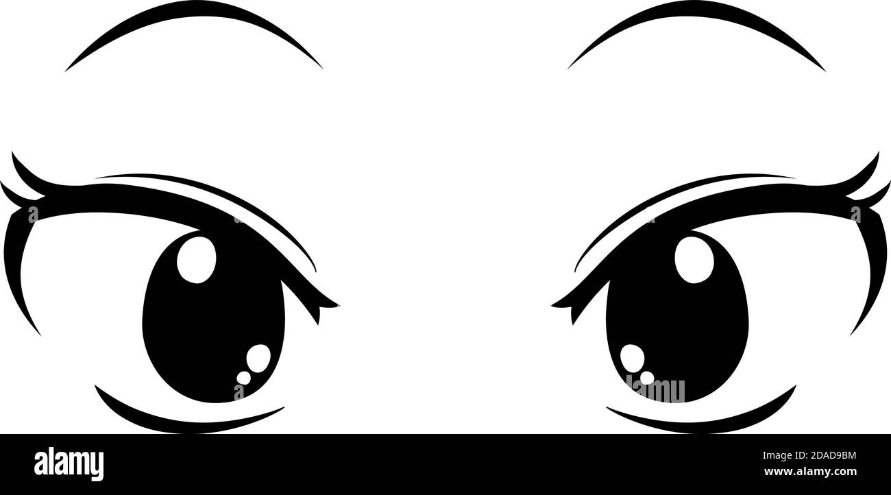 This is a illustration of Cute anime-style big black eyes with normal ...