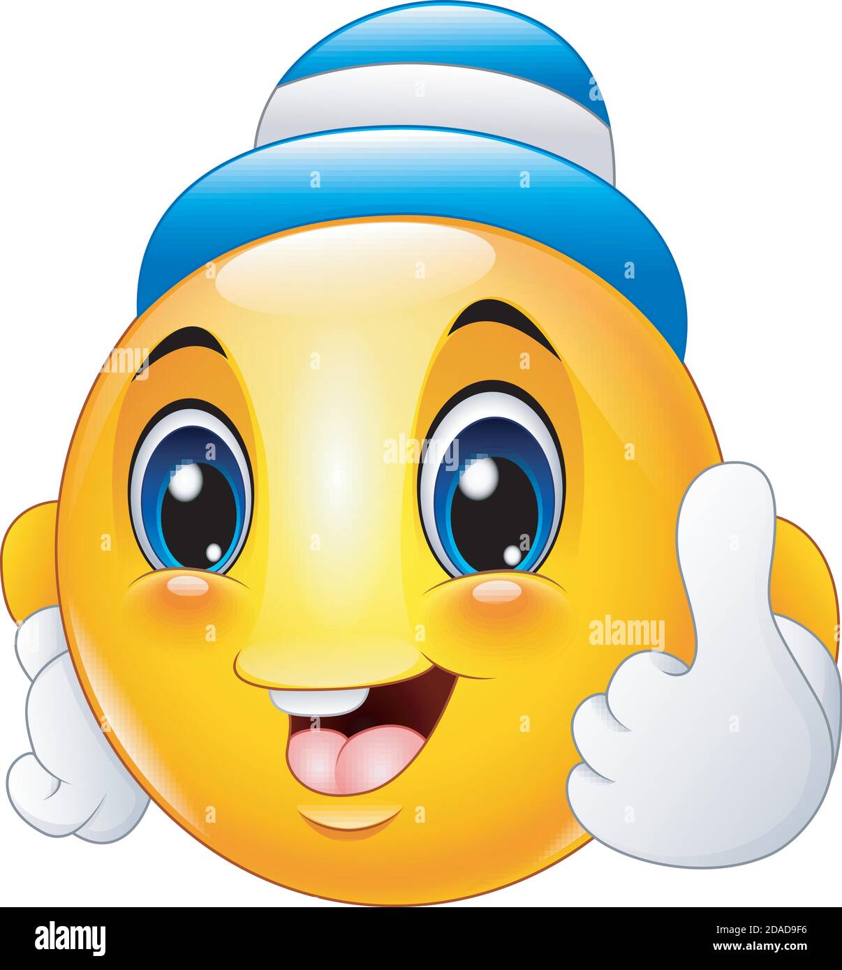 Vector illustration of Cartoon emoticon smiley wearing a cap and giving ...