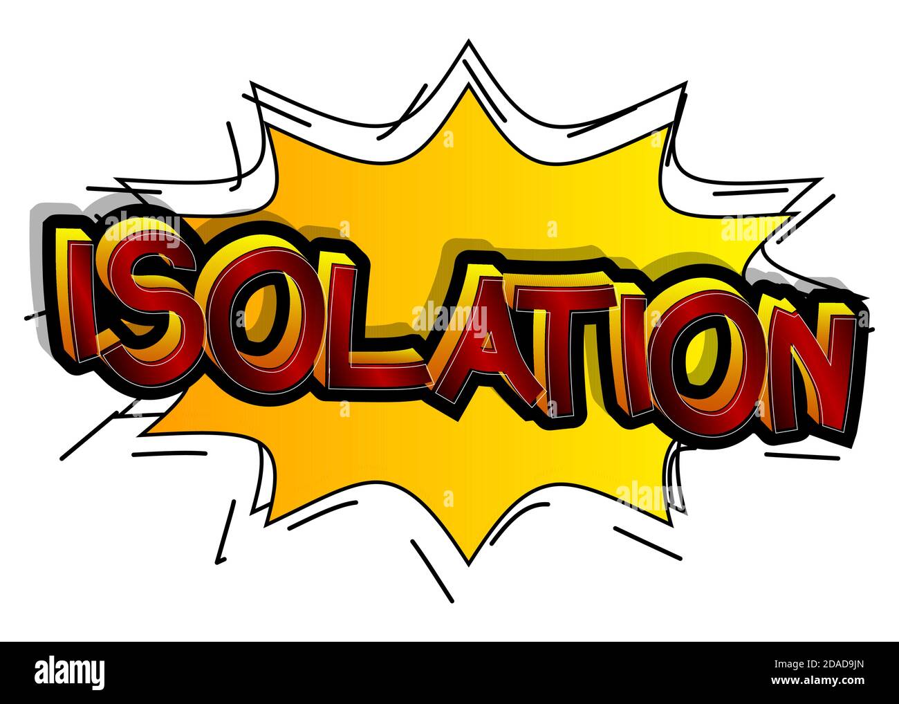Isolation. Comic book style cartoon words on abstract colorful comics ...