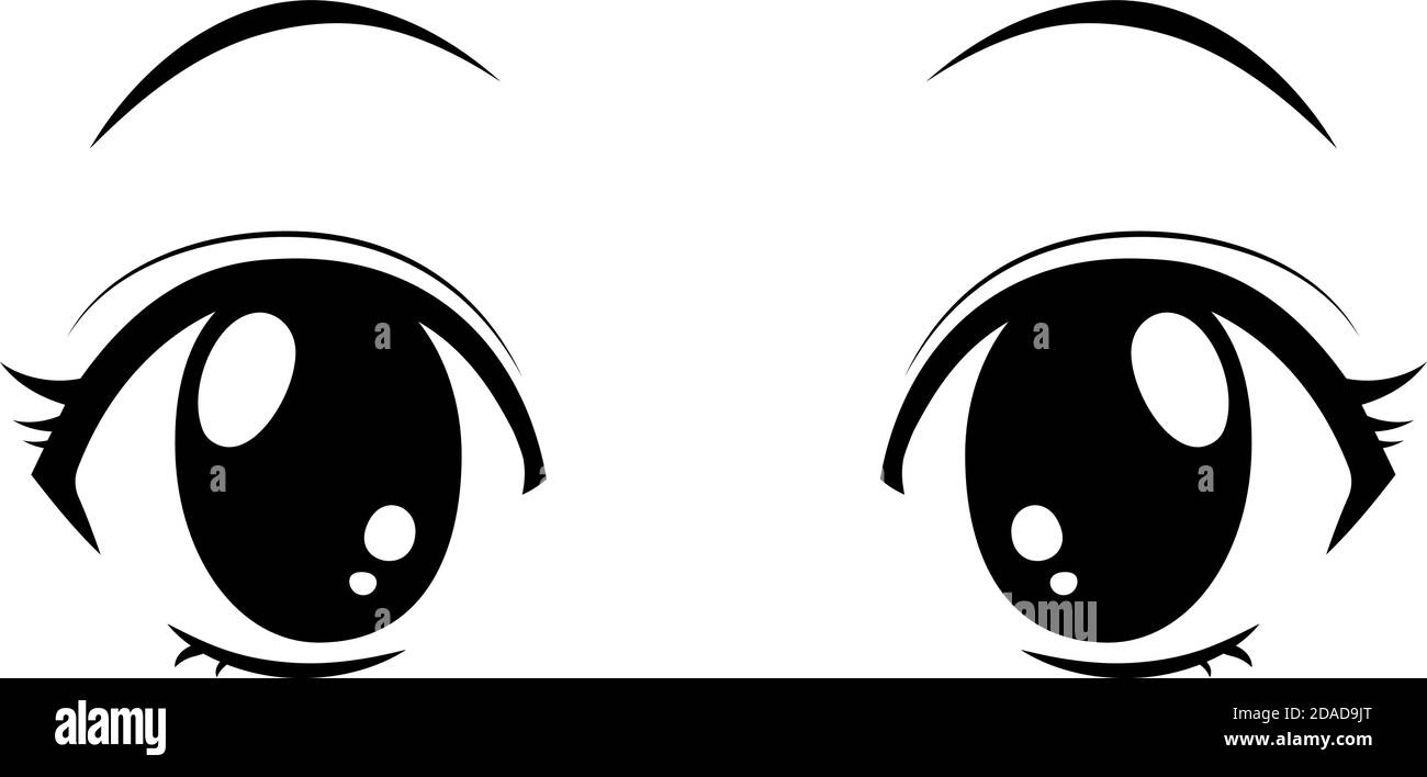 This is a illustration of Cute anime-style big black eyes with normal ...