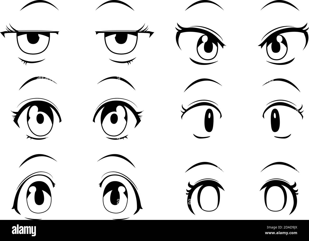 This is a illustration of Monochrome Cute anime-style eyes with normal ...