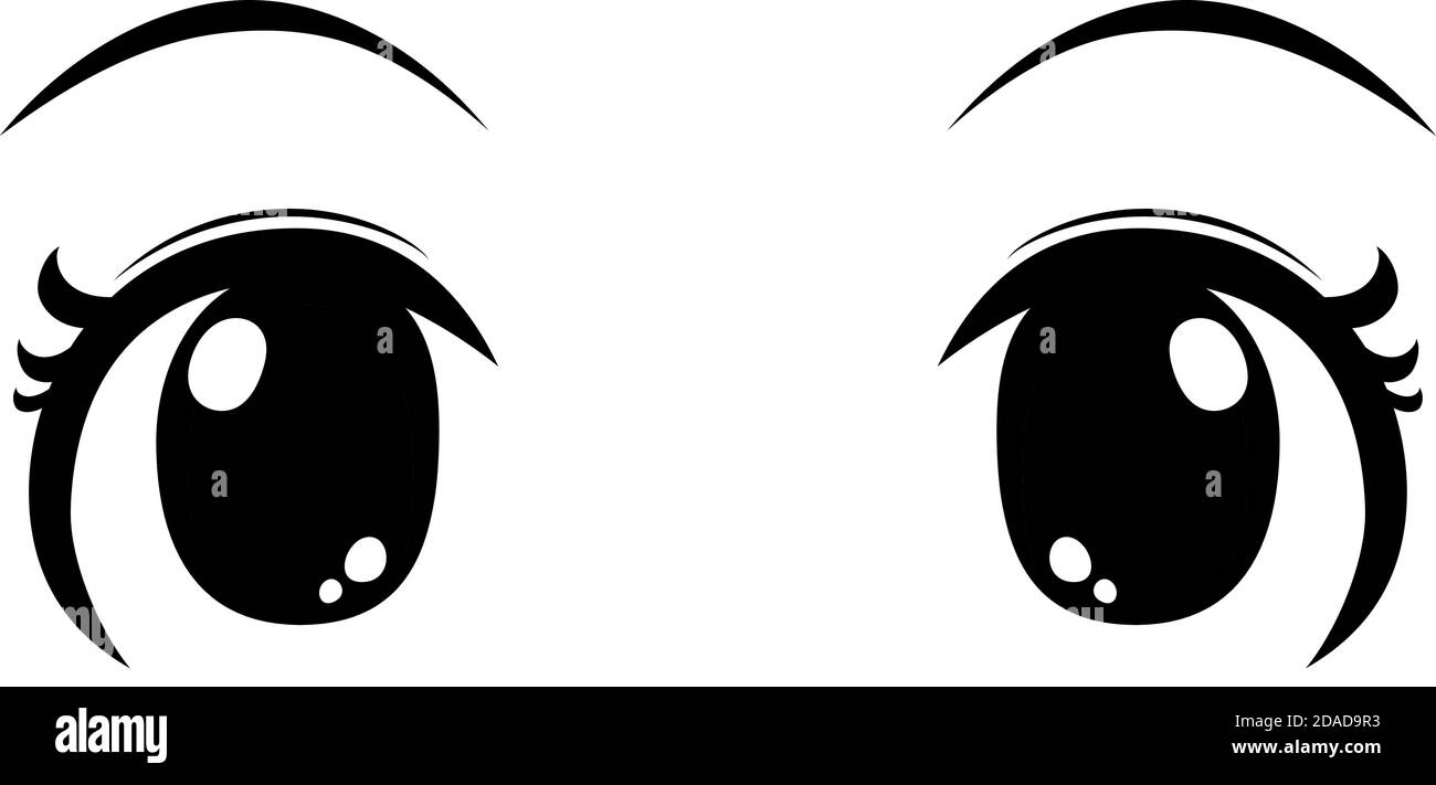 This is a illustration of Cute anime-style big black eyes with normal ...