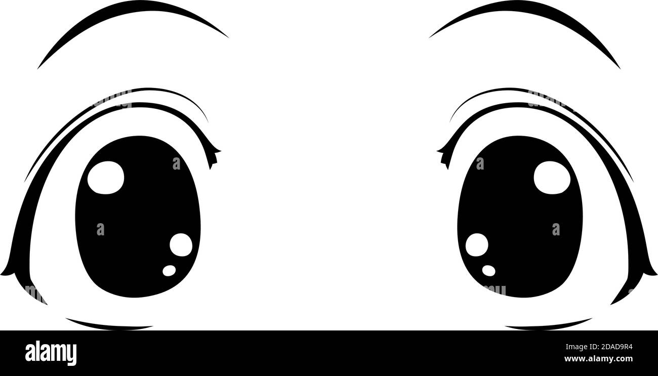 This is a illustration of Cute anime-style big black eyes with normal ...