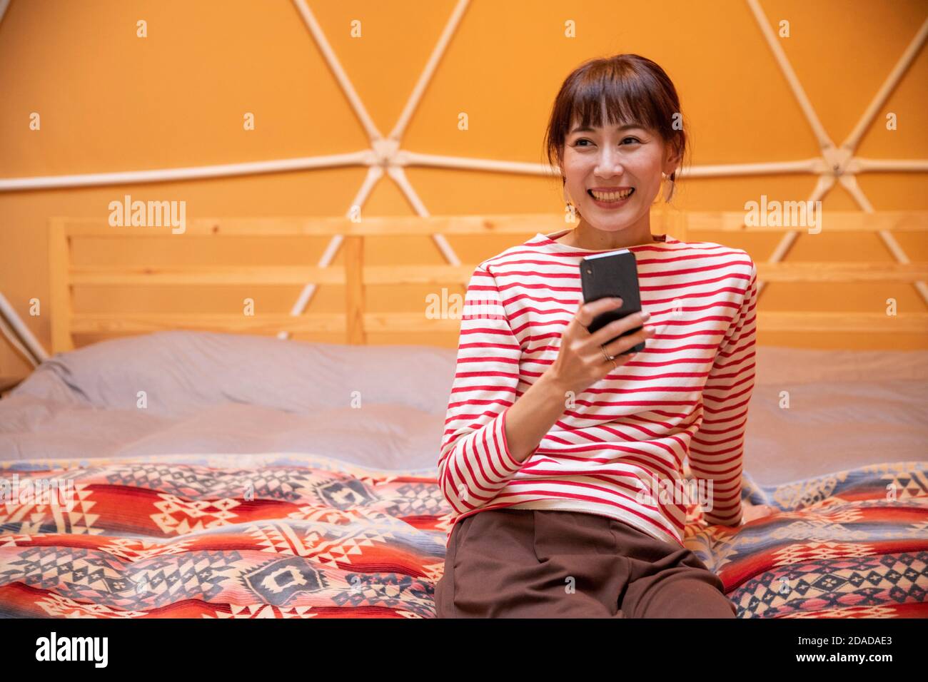 Woman in the Glamping Dome Stock Photo - Alamy
