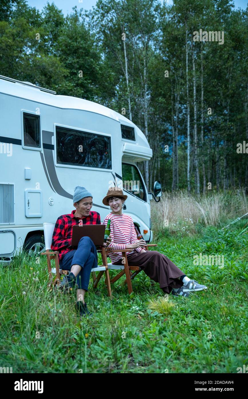 Lifestyle with Camper Van Stock Photo - Alamy