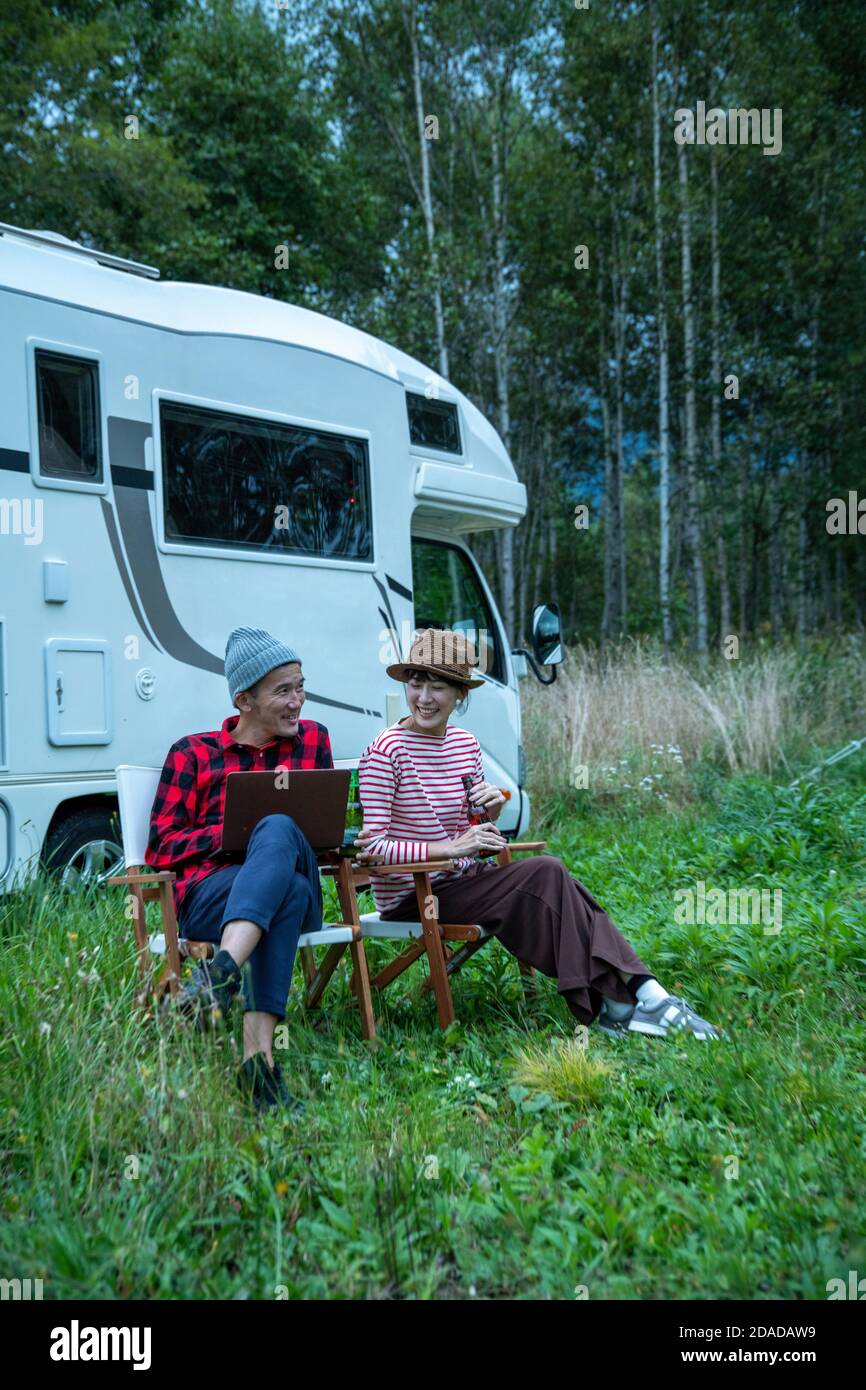 Lifestyle with Camper Van Stock Photo - Alamy
