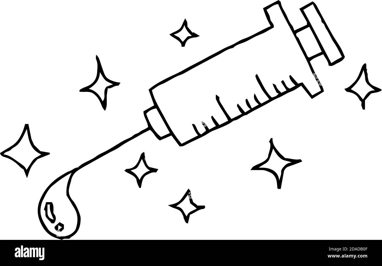 This is a illustration of Monochrome Hand drawn cute medical syringe ...