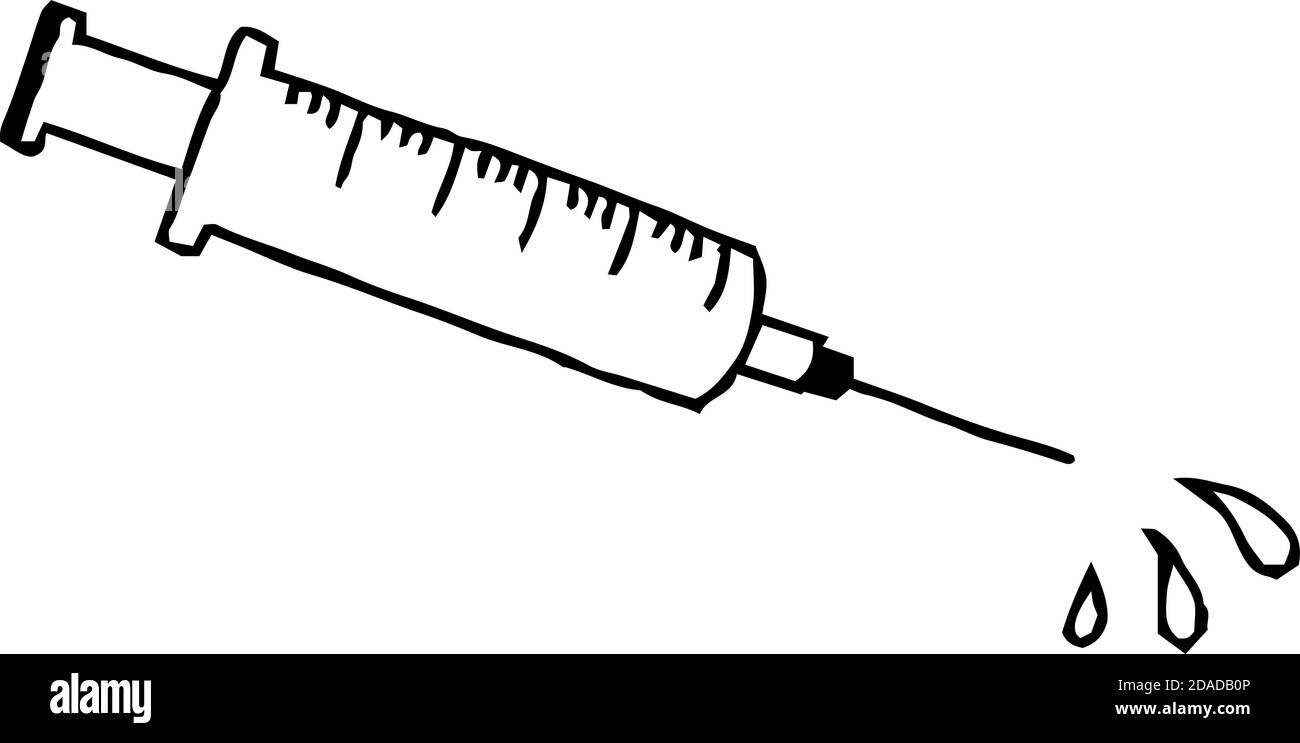 This is a illustration of Monochrome Hand drawn cute medical syringe ...