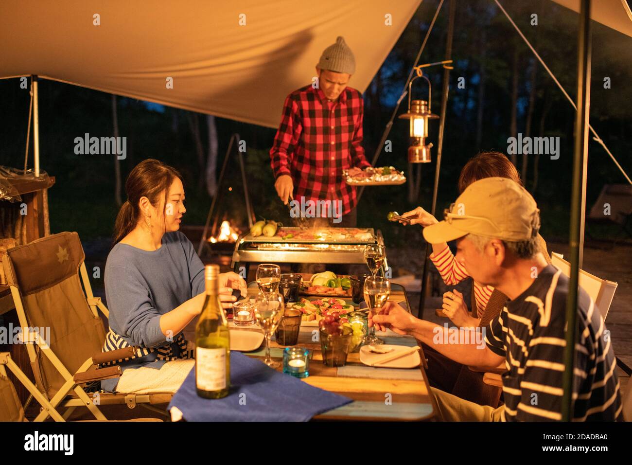 Dinner while Glamping Stock Photo - Alamy