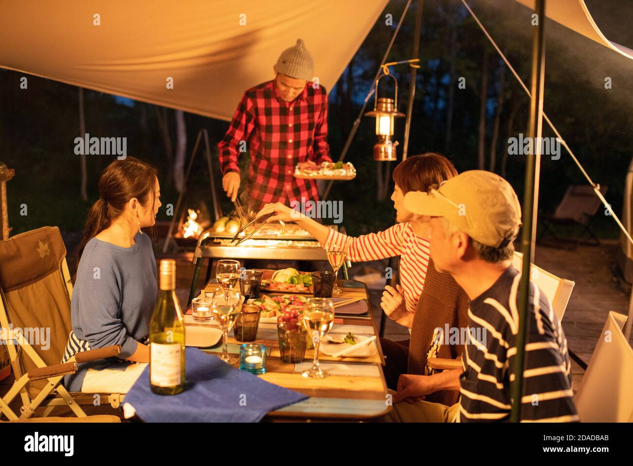Dinner while Glamping Stock Photo - Alamy