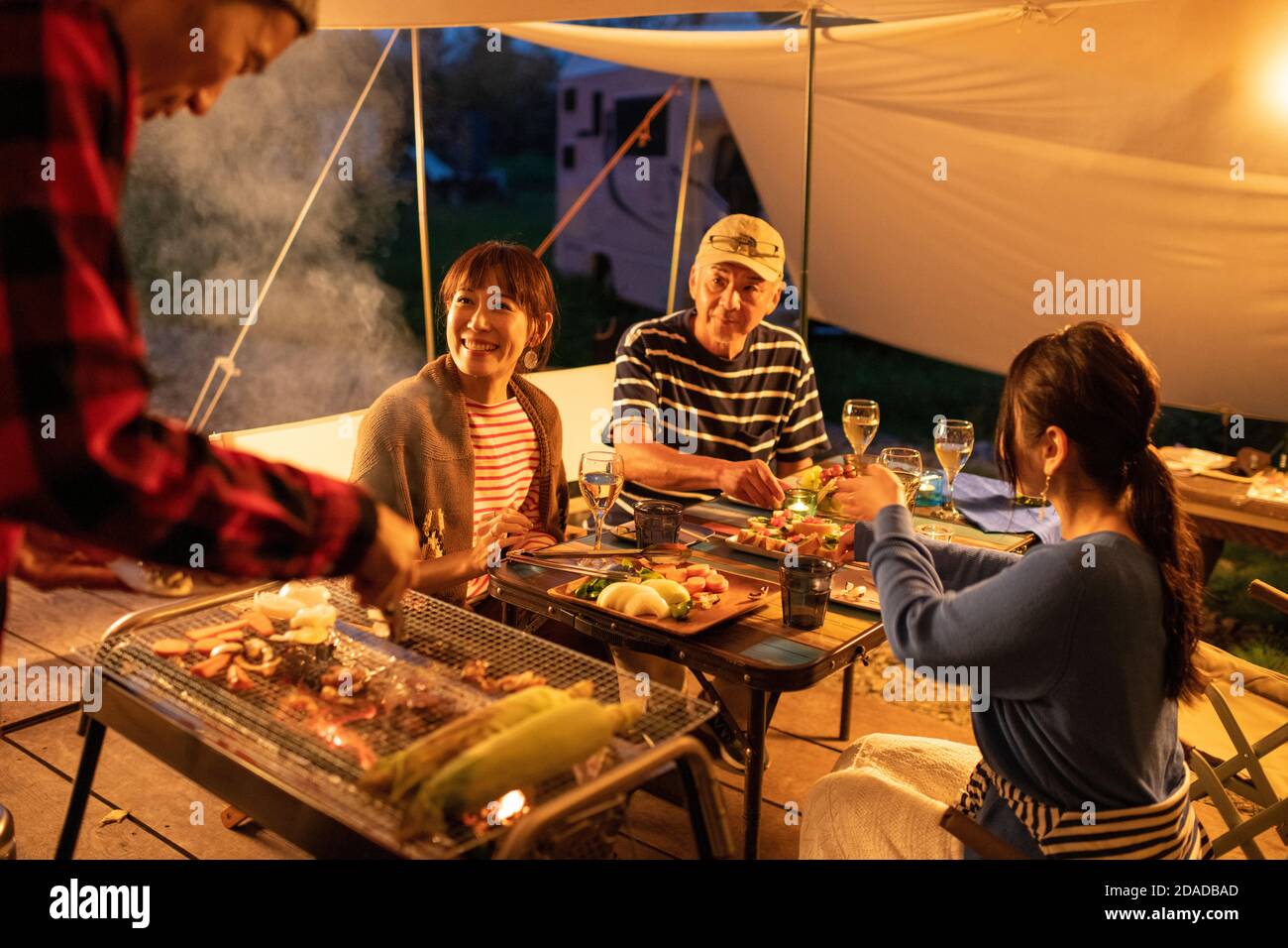 Dinner while Glamping Stock Photo - Alamy