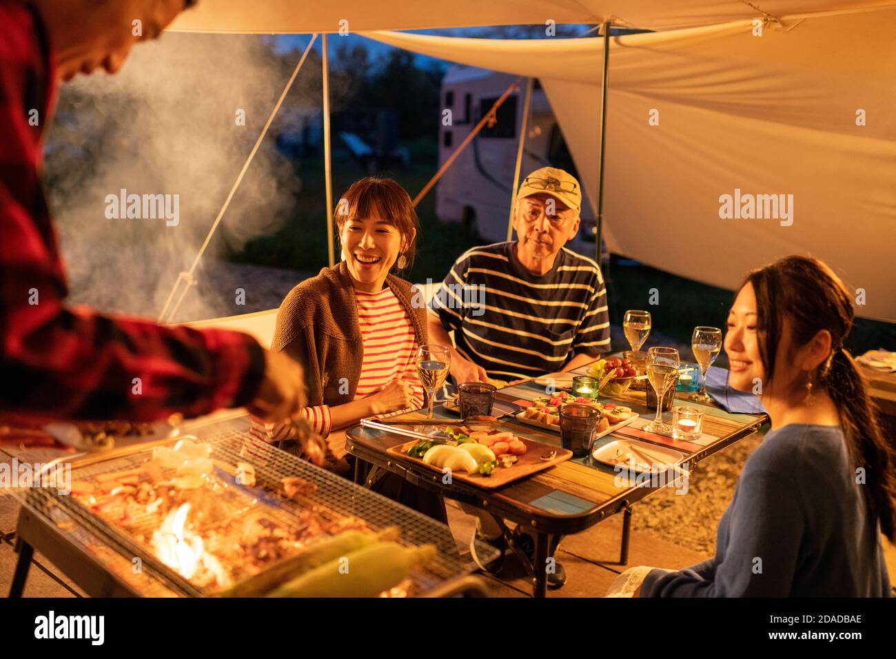 Dinner while Glamping Stock Photo - Alamy