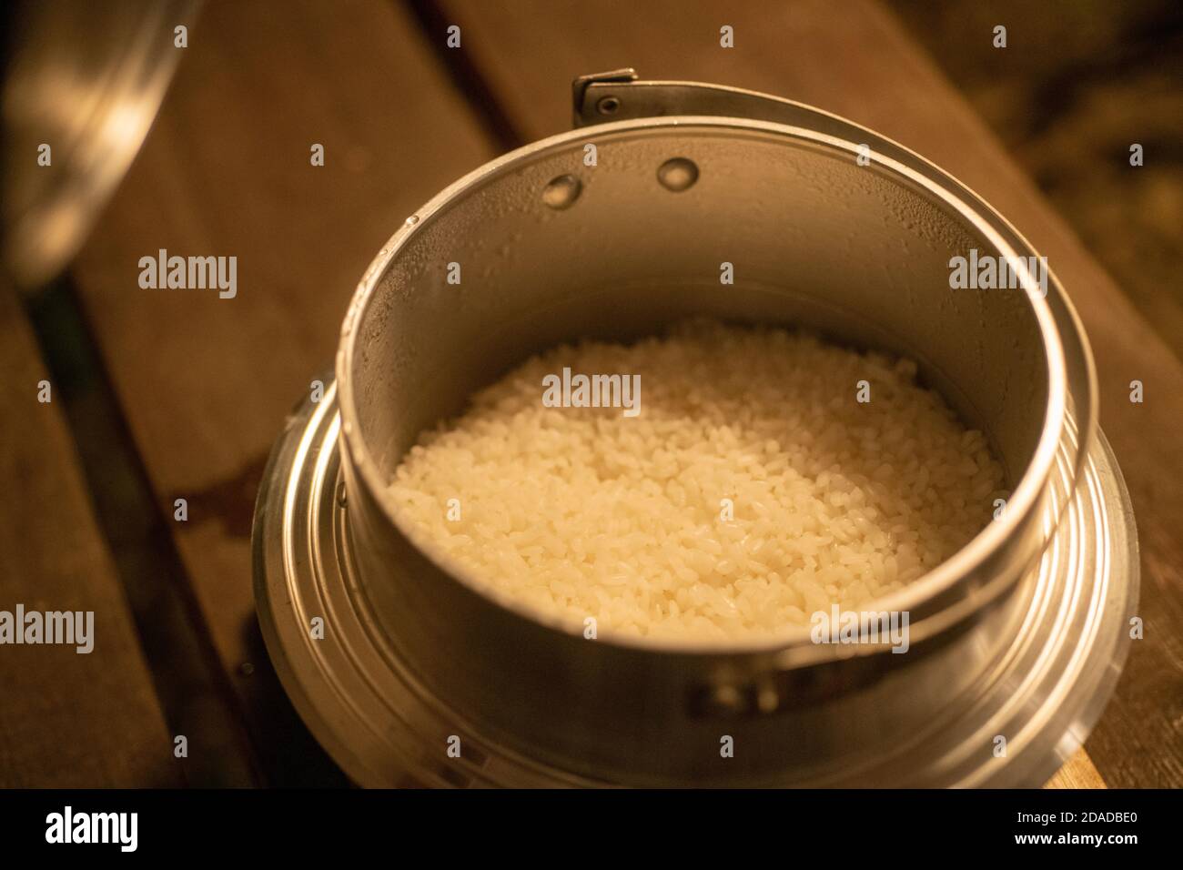 Rice Cooked by Camping Pot Stock Photo - Alamy