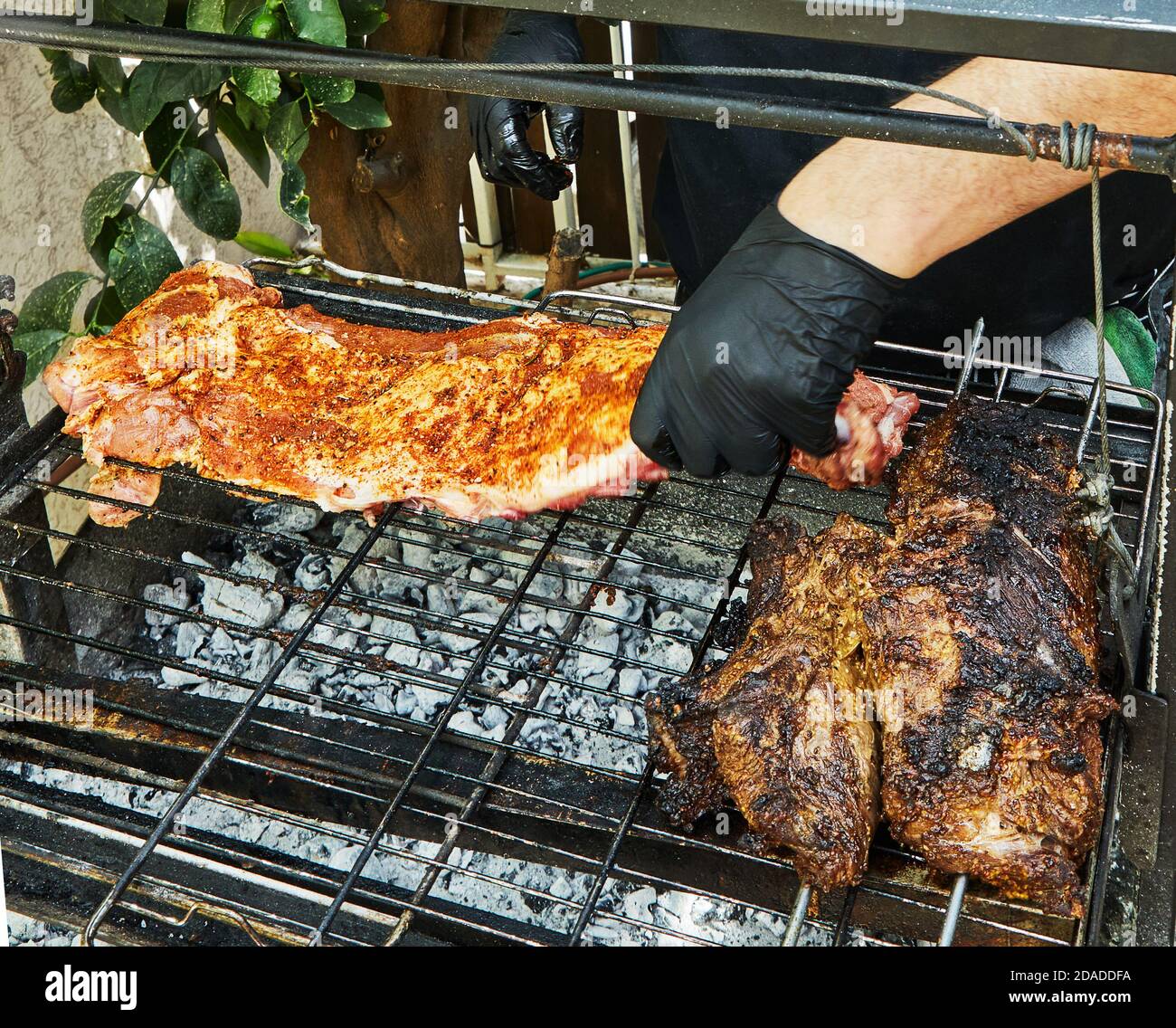 The chef flips the grilled red fish tenderloin Solomon Stock Photo - Alamy