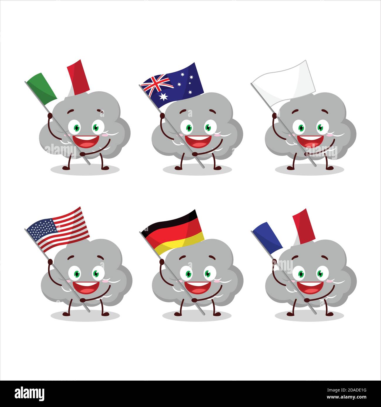 Dark cloud cartoon character bring the flags of various countries Stock ...