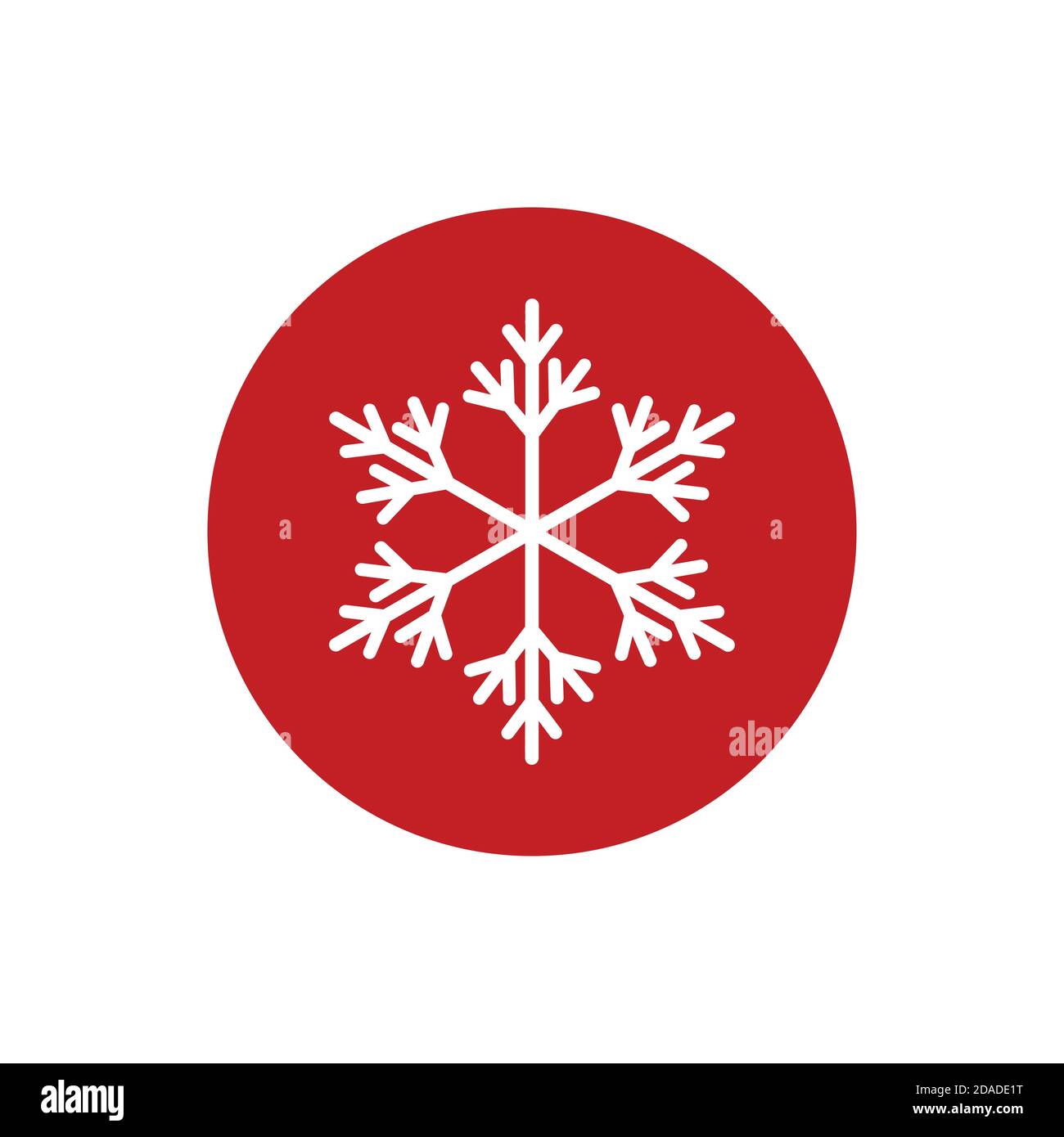 Winter icon with flat white snowflake in red circle. New Year pictogram ...
