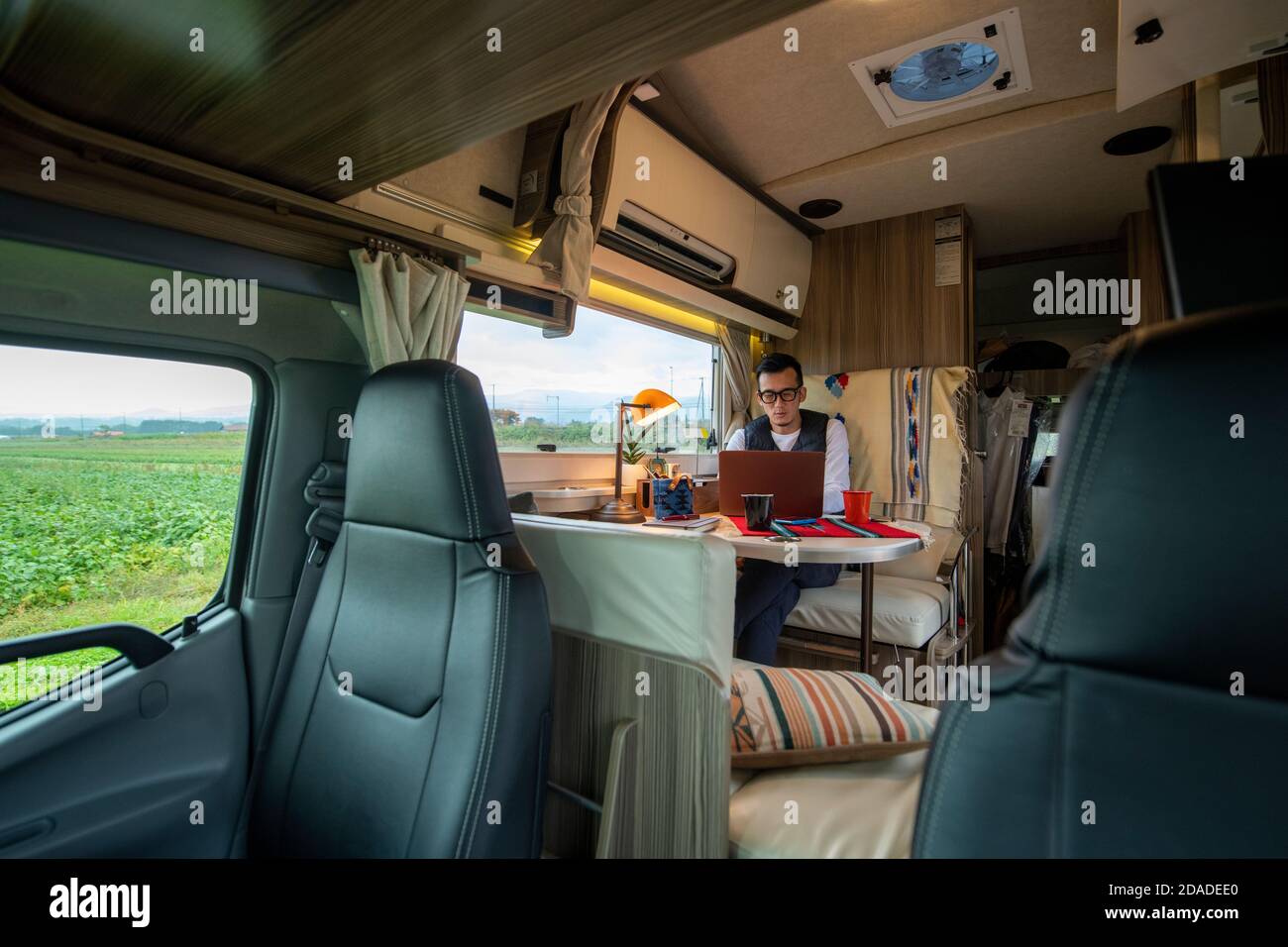 Lifestyle with Camper Van Stock Photo - Alamy