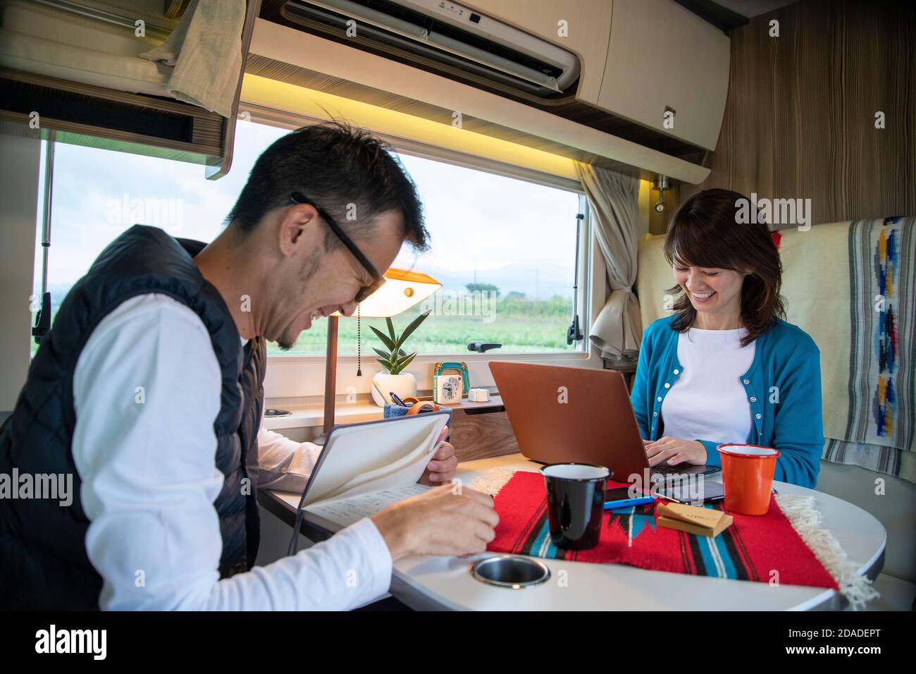 Lifestyle with Camper Van Stock Photo - Alamy