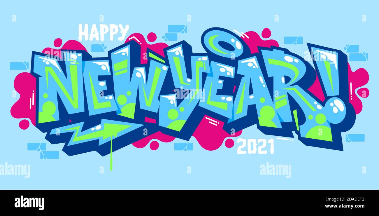 Abstract Word New Year Graffiti Style Font Lettering Vector ...