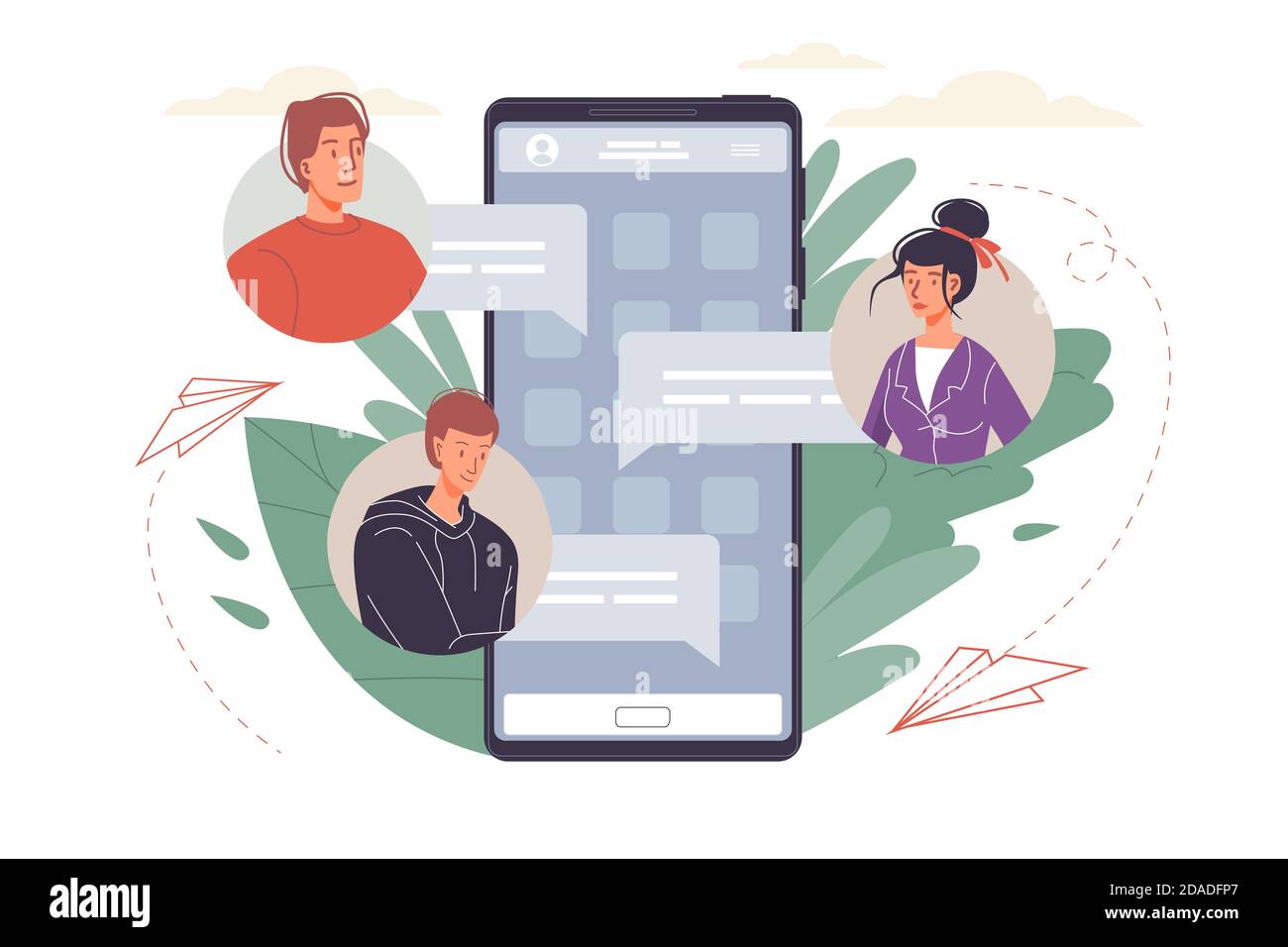 Flat cartoon characters online chat vector illustration concept Stock ...