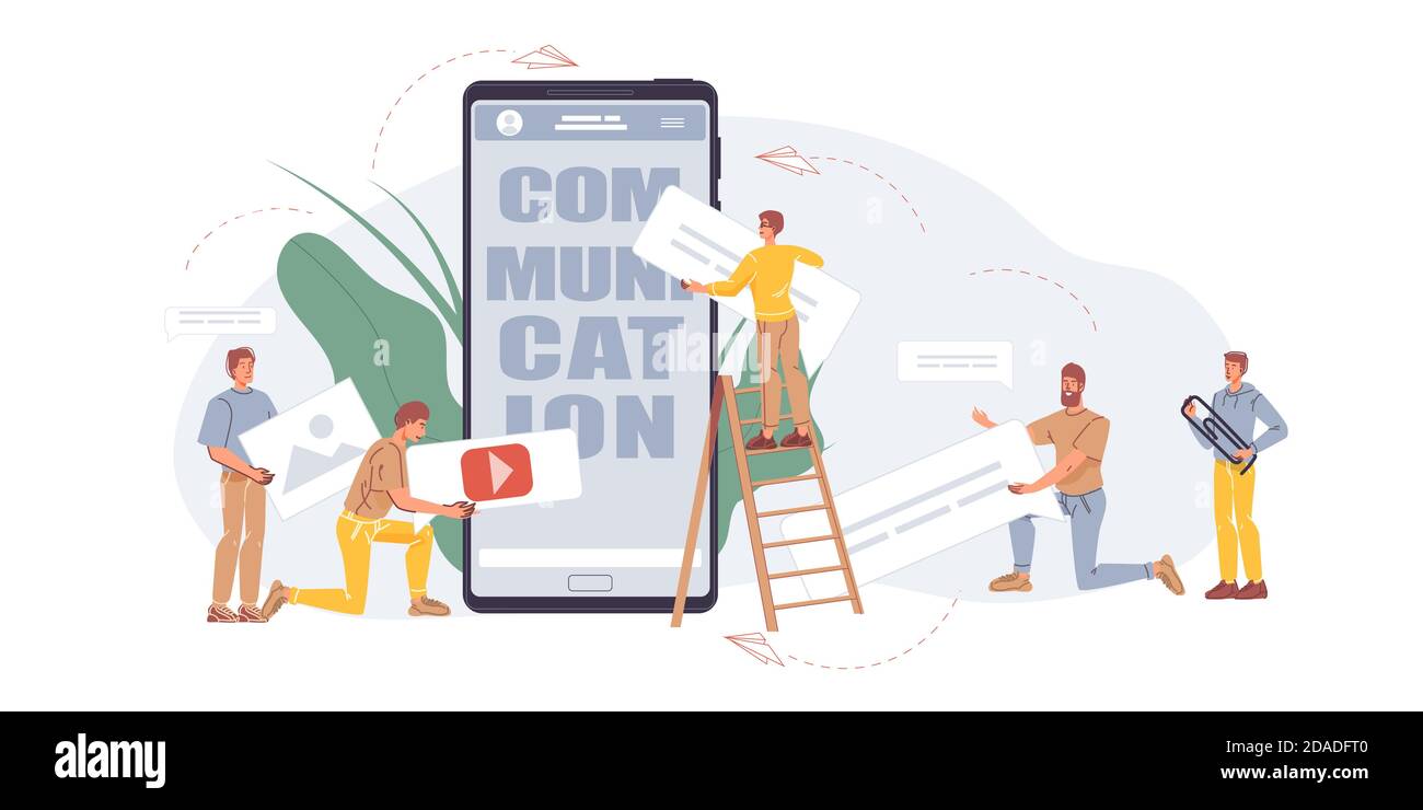 Flat cartoon characters online chat vector illustration concept Stock ...