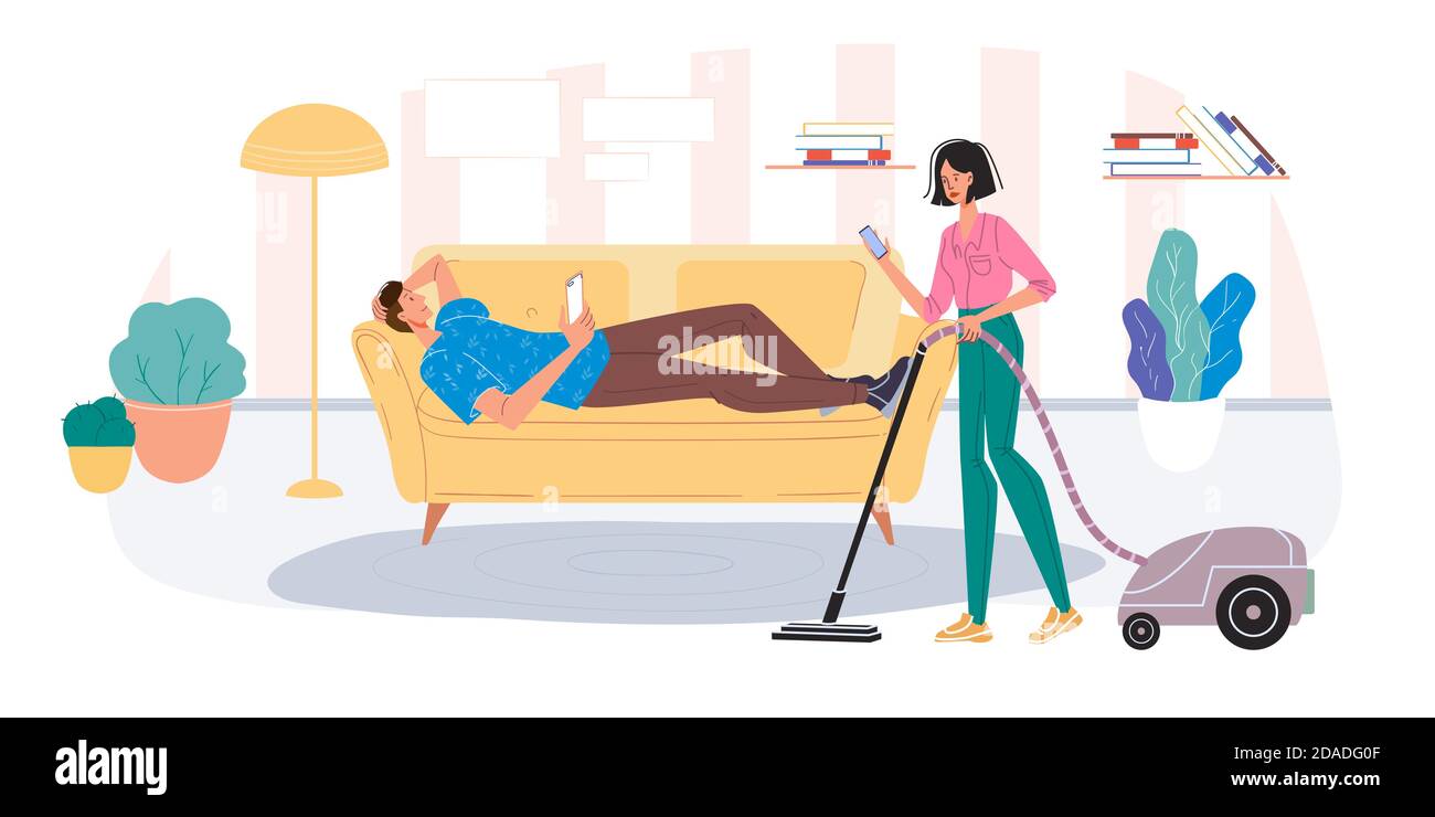 Flat cartoon characters surfing internet, vector illustration concept ...